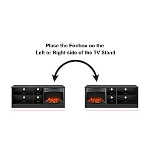 Ameriwood Home Noble TV Stand with Electric Fireplace Insert and 4 Shelves, 65”, Black Oak