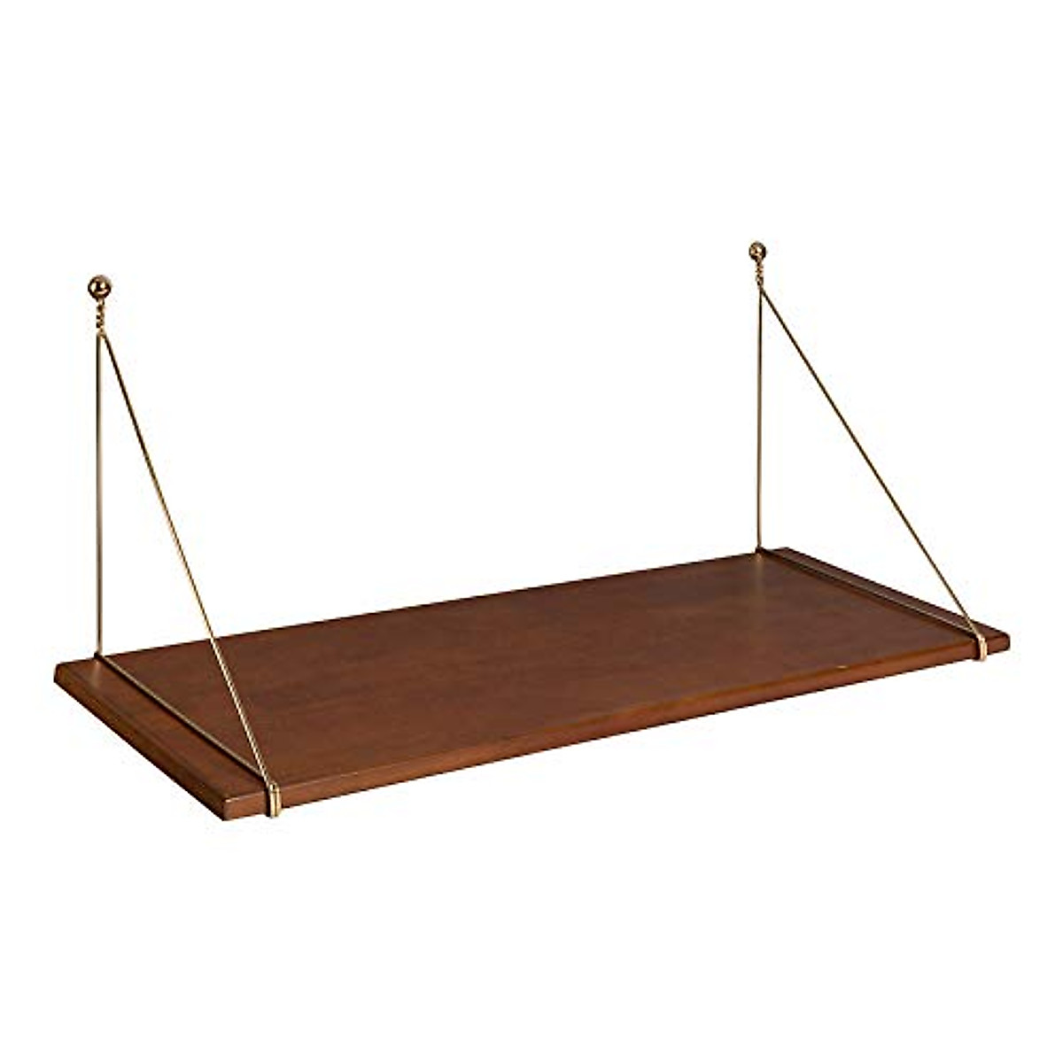 Kate and Laurel Vista Mid-Century Modern, Space-Saving, Wall Mounted Desk Shelf - Rich Walnut Brown Finished Wood Top Supported with Decorative Gold Wire