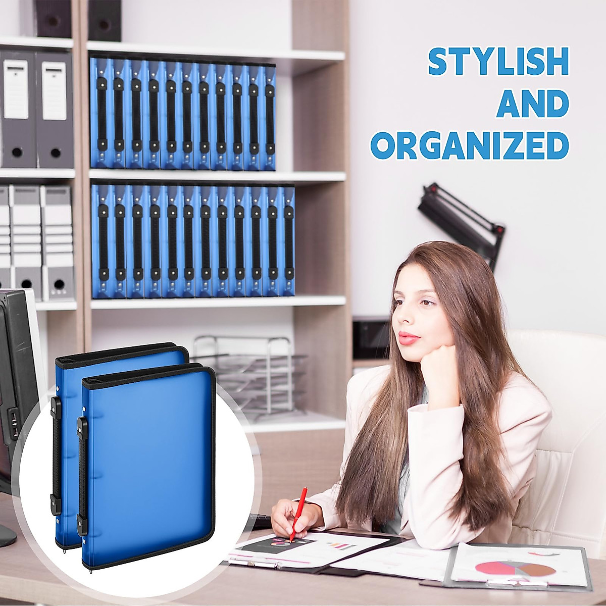 Teling 4 Pcs 1 Inch Blue Zipper Binder with 3 Ring Zipper Binder, Refillable Plastic Clear File Organizer Planner for Projects, Assignments, Memos, School Work, 13.2 x 10 Inch