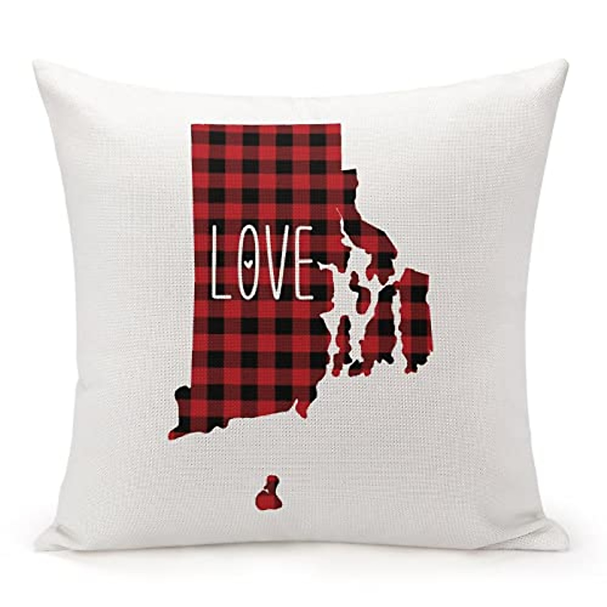 Red Black Buffalo Plaid Rhode Island State Map Throw Pillow Covers Love Pillow Case Home State Cushion Cover Going Away Gift Valentine's Day Decor Square Pillowcase Gift for Him 22"x22"