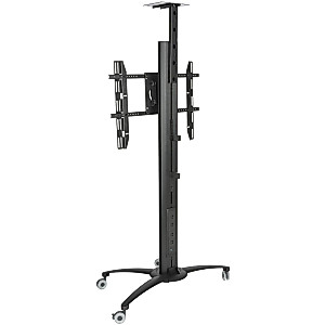 Displays2go Commercial Flat Screen Holder with Case, Steel, Aluminum, MDF – Black, Silver (LPGPWBC)