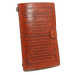To Granddaughter Leather Journal,A6 Leather Journal,Laugh - Love - Live Vintage Embossed Refillable Writing Notebook for Christmas,Birthdays, Graduation