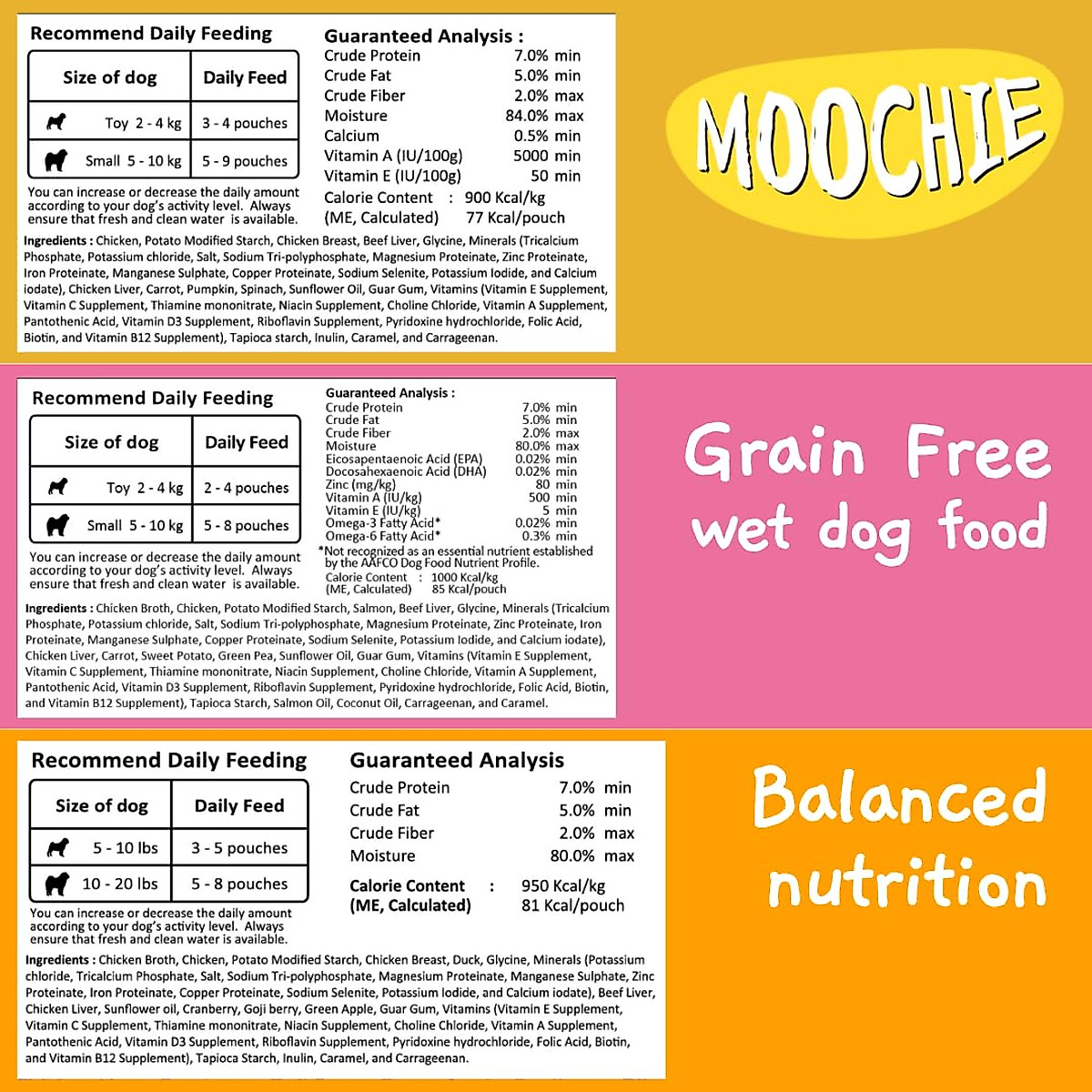 MOOCHIE Soft Wet Dog Food - Superfood Selection - Duck, Salmon & Chicken Liver Flavors - No Artificial Flavors or Preservative -12 x 2.5 oz Pouch