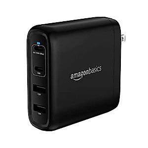 Amazon Basics 100W Four-Port GaN Wall Charger with 2 USB-C Ports(65W+18W)&USB-A Ports (17W) with Power Delivery PD for Laptops,Tablets & Phones (iPhone14/13/12/11/X,iPad,MacPro,Samsung)Black (non-PPS)