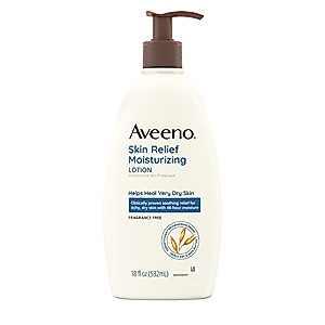 Aveeno Skin Relief Moisturizing Lotion for Very Dry Skin with Soothing Triple Oat & Shea Butter Formula, Dimethicone Skin Protectant Helps Heal Itchy, Dry Skin, Fragrance-Free, 18 fl. oz