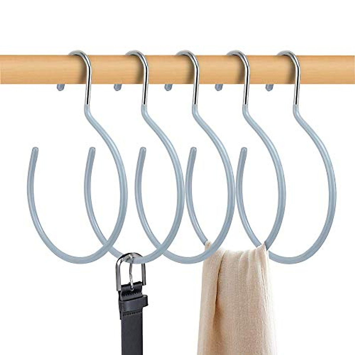 HangerSpace Scarf Ring Hanger Belt Rack, 5 Pcs Non-Slip Tie Hanging Hooks Closet Accessories Organizer Storage Holders for Ties Scarves Belts and Jewelry(5, Grey)