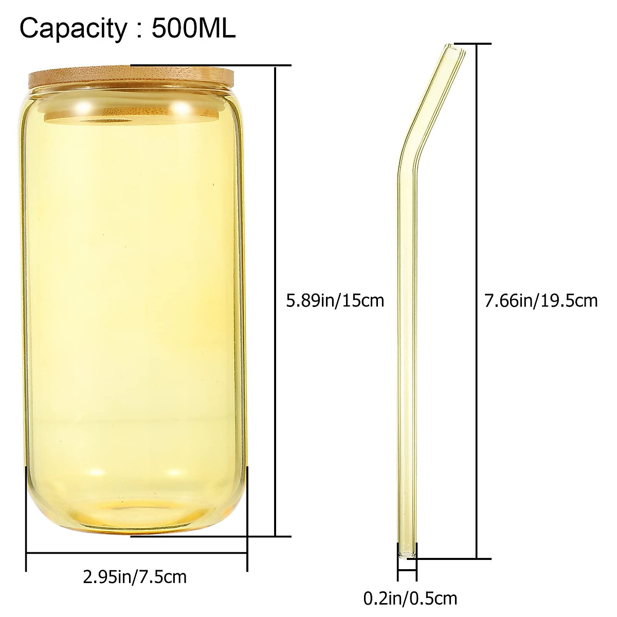 Kichvoe Glass Cups with Wood Lids and Straws 500ml Wide Mouth Drinking Mason Glass Tumbler Reusable Beer Cans Glasses Iced Coffee Glass Juice Bo Ba Cup Milk Cup for Home Office--Blue