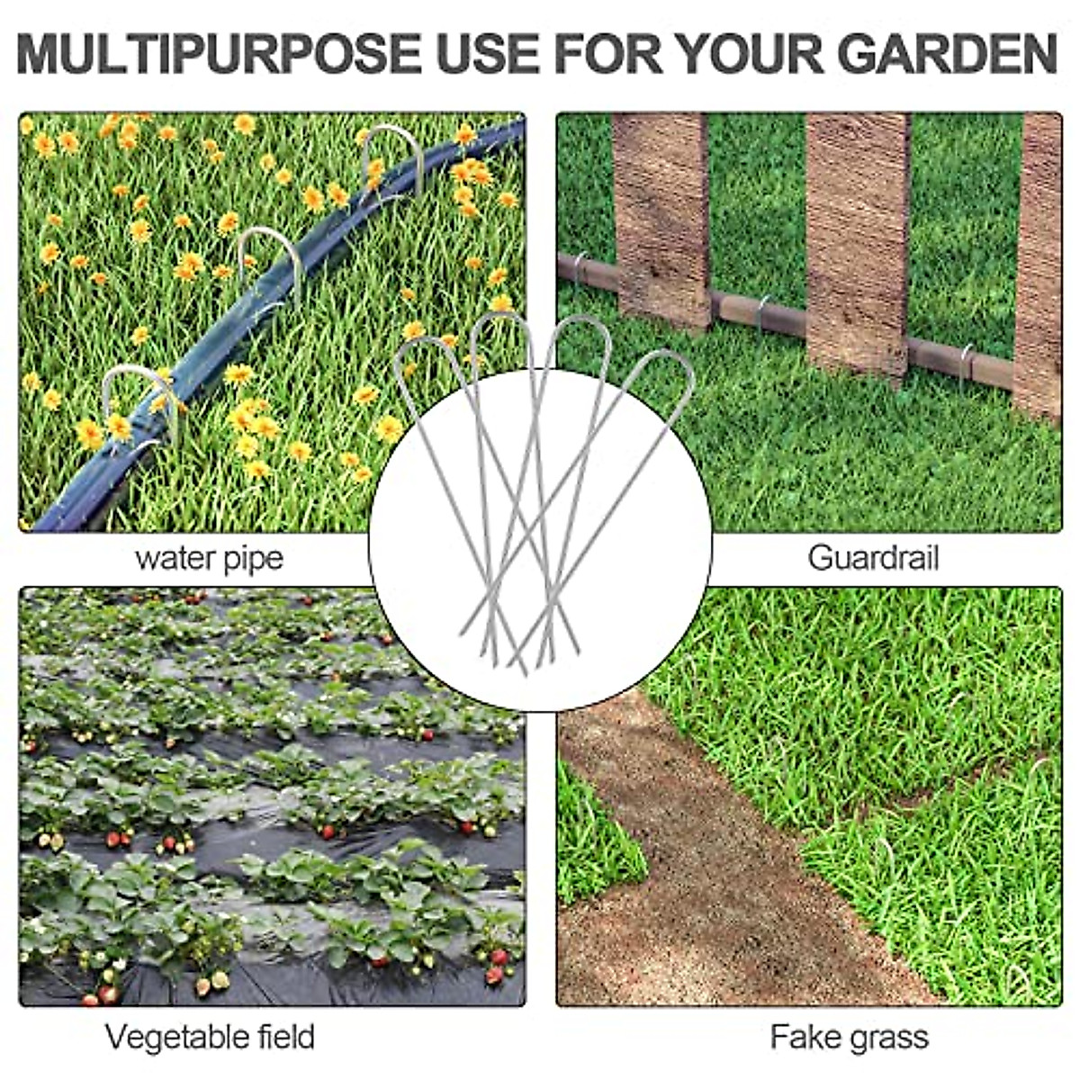 TQVAI 150 Pack Landscape Staples, 6 Inch 11 Gauge Garden Stakes, Galvanized U-Shaped Pins for Weed Fabric, Fence, Lawn, Yard