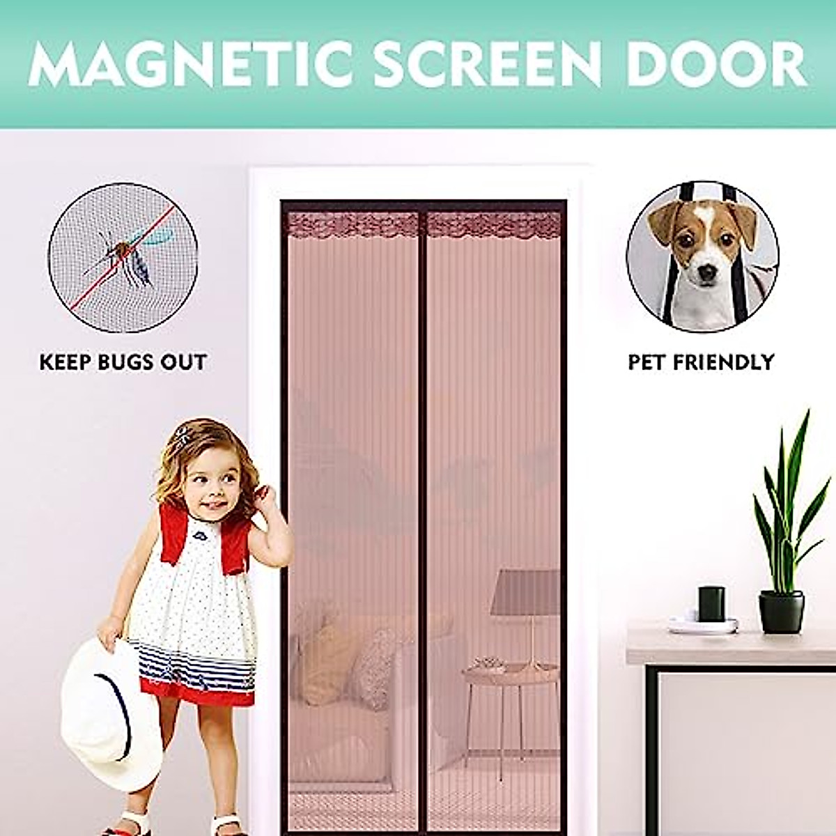 Magnetic Screen Door Mesh, Size: 67 x 87in/170 x 220cm, Magnet Closure Doors Curtain Netting for Patio Apartment Backyard Balcony Decor Anti Bug Keep Flies Away