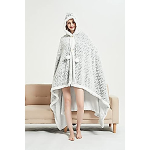 Chic Home Auburn Snuggle Hoodie Wavy Animal Pattern Robe Cozy Super Soft Ultra Plush Coral Fleece Sherpa Lined Wearable Blanket with 2 Pockets Hood Drawstring Button Closure, Silver-White, 51” x 71”