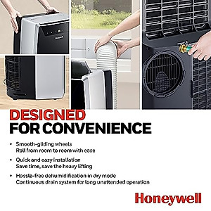 Honeywell Portable Air Conditioner w Heat Pump, Dehumidifier & Fan, Cools & Heats Rooms Up to 700 Sq. Ft. w Remote & Advanced LED Display