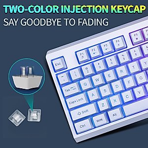 ZJFKSDYX C104 Wireless Gaming Keyboard and Mouse Combo, Waterproof 104 Keys US Layout RGB Backlit Rechargeable Mechanical Feel Ergonomic Keyboard and RGB Mute Mouse for PC Gamers (White)