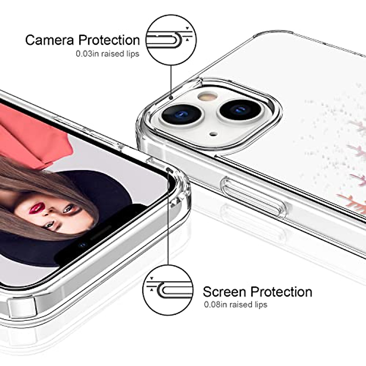 ICEDIO for iPhone 14 Case with Screen Protector - Clear with Fashionable Trendy Patterns-Designed for Girls and Women - Slim Fit Cover - Protective Phone Case 6.1” - Cute Trees Floral Flower