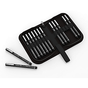 Micro-Line 14 Pens With Case, Fineliner, Multiliner, Archival Ink, Waterproof, Journaling, Illustration, Architecture, Technical Drawing, Outlining, Scrapbooking, Manga, Writing, Rock Painting Black