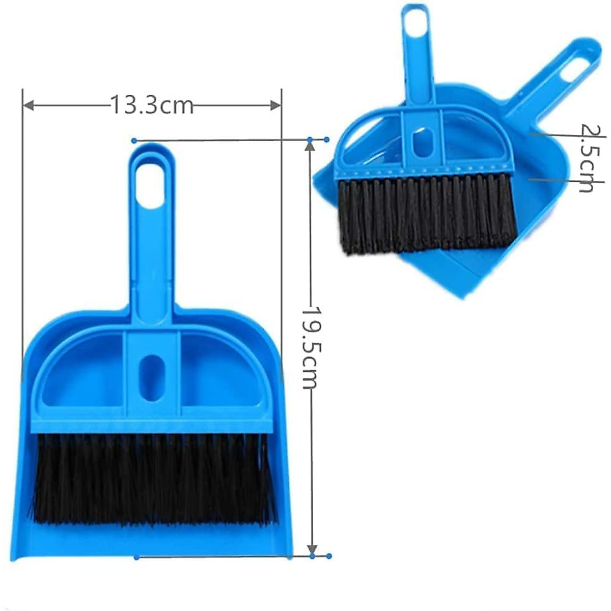 Small Broom and Dustpan Set Portable Plastic Brush Set Broom with Handle, Nesting Tiny Cleaning Broom, Mini Hand Broom and Dustpan Set for Table, Desk, Keyboard, Cars and Pet Nest(Blue)