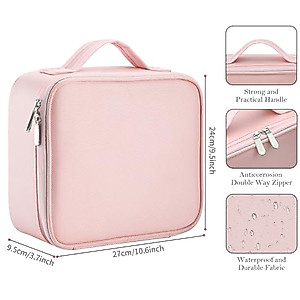 DROWIN Pink Makeup Bag with Mirror, Makeup Bags for Women, Travel Makeup Train Case, Makeup Organizer Bag, Adjustable Dividers & Support Straps, Portable Storage Bag for Makeup Brushes Toiletry