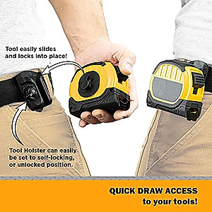 Spider Tool Holster - Tape Measure Set - 1 Tool Holster + 1 Adhesive Tool Tab - Self Locking, Quick Draw Universal Tool Holder for Conveneintly Accessing a Tape Measure, Bit Box, Bottle and More!