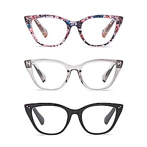 Rae Dunn "BELLA Premium Reading Glasses - 3 Pack w/SEE Signature Font (Pearl Multi/Crystal Cool Grey/Glossy Jet Black, 2.0)