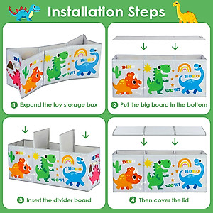 Large Toy Box Chest Organizer with Flip Lid for Kids, Collapsible Oxford Toy Storage Box with Handles for Boys Girls, Sturdy Waterproof Storage Organizer for Bedroom Playroom Nursery, 37.7×12.5×15.7''