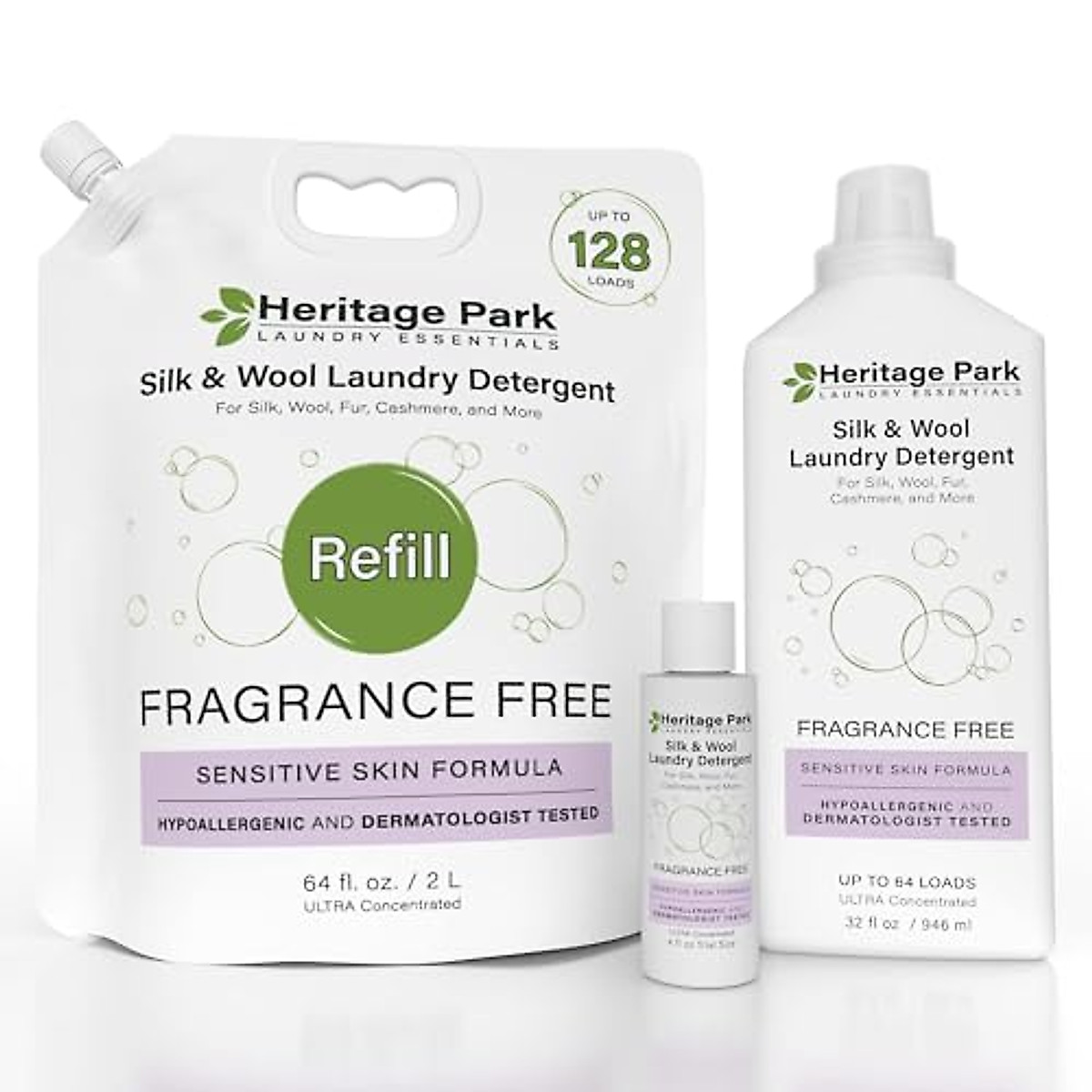 Heritage Park Silk & Wool Fragrance Free, Hypoallergenic, pH-Neutral Laundry Detergent - Dermatologist-tested, Sensitive Skin-Friendly, Enzyme-Free, Ultra Concentrated (64 fl oz Refill)