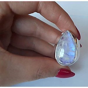 Koguxuix 925 Sterling Silver Perfect Pear Cut Moonstone Teardrop Gemstone Wedding Ring Band Size 6-10 (8)