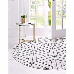 Rugs.com Lattice Trellis Collection Rug – 5 Ft Round White Low-Pile Rug Perfect for Kitchens, Dining Rooms