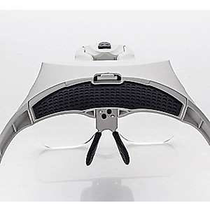 Headband LED Illuminated Head Magnifier Visor - Lighted Magnifying Glasses1X to 3.5X Zoom with 5 Detachable Lenses - Hands Free Head Worn for Reading, Jewelry Loupe, Watch & Electronic Repair,F017