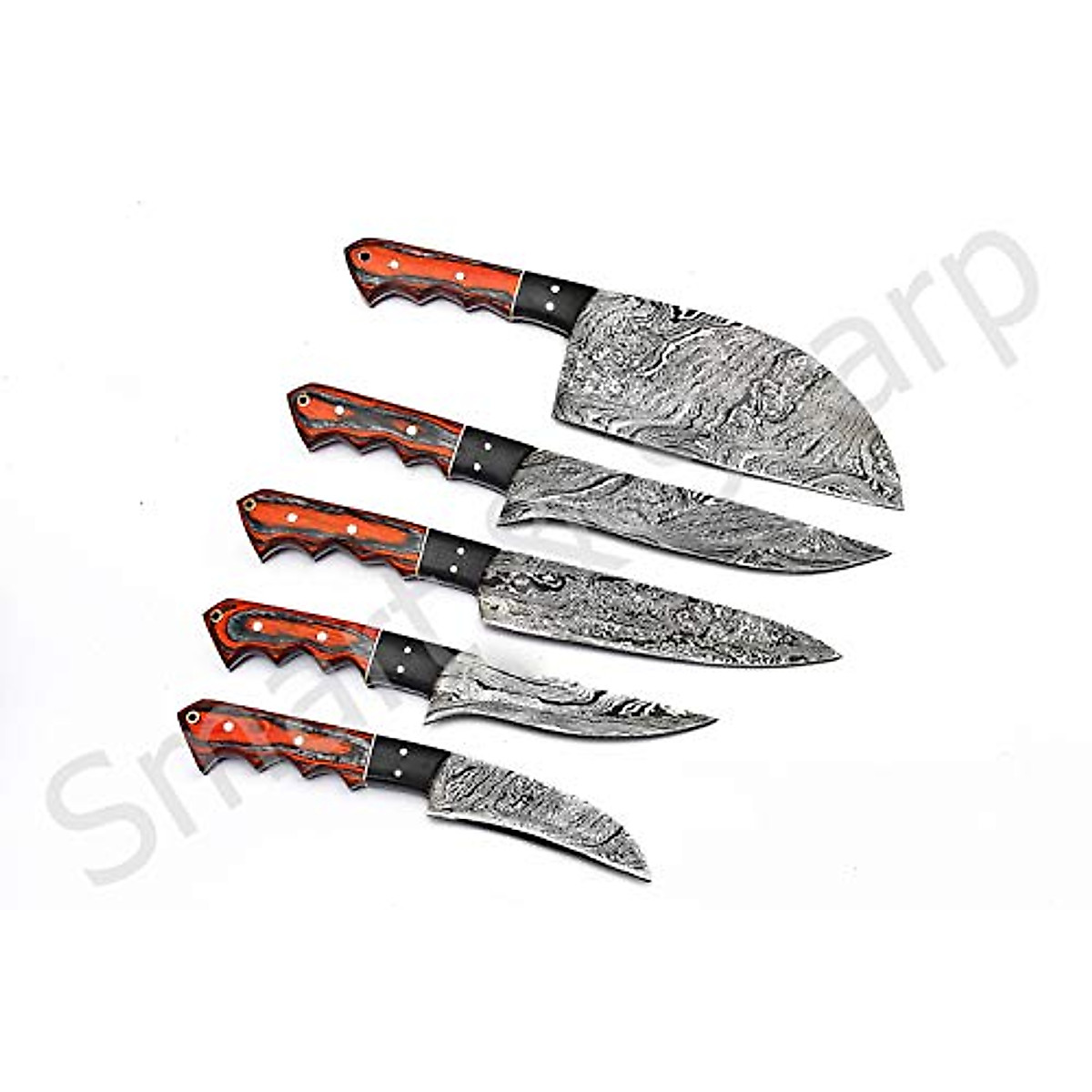 Custom Handmade Damascus Chef Knives Set/Kitchen Knives 5 Pieces Set SS-17211 (Orange and Black Color Wood)