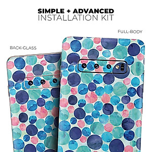 DesignSkinz Mixed Aqua Blue and Pink Watercolor Dots Protective Vinyl Decal Wrap Skin Cover Compatible with The Samsung Galaxy S20 (Screen Trim & Back Glass Skin)