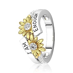 Daisy Ring for Women,Nature Crystal Rhinestone Diamond Dainty Flower Ring, Anniversary Rings for Wife Mom, Delicate Engagement Ring Wedding Band Ring, Silver, 11