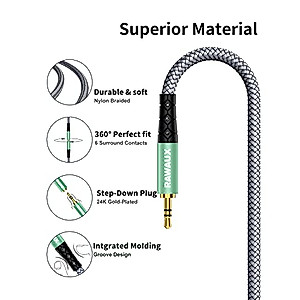 RAWAUX Headphone Extension Cable 3.5mm Male to Female Stereo Audio Cable 24K-Gold Plated Nylon Braided Earphone Extension Adapter Aux Extender Cord for Tablet, Laptop,Phones,Media Players (6.6ft/2m)