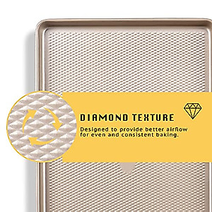 HONGBAKE Baking Sheet Pan Set, Cookie Sheets for Oven, Nonstick Half/Quarter/Jelly Roll Pans with Diamond Texture Pattern, Heavy Duty Cookie Tray