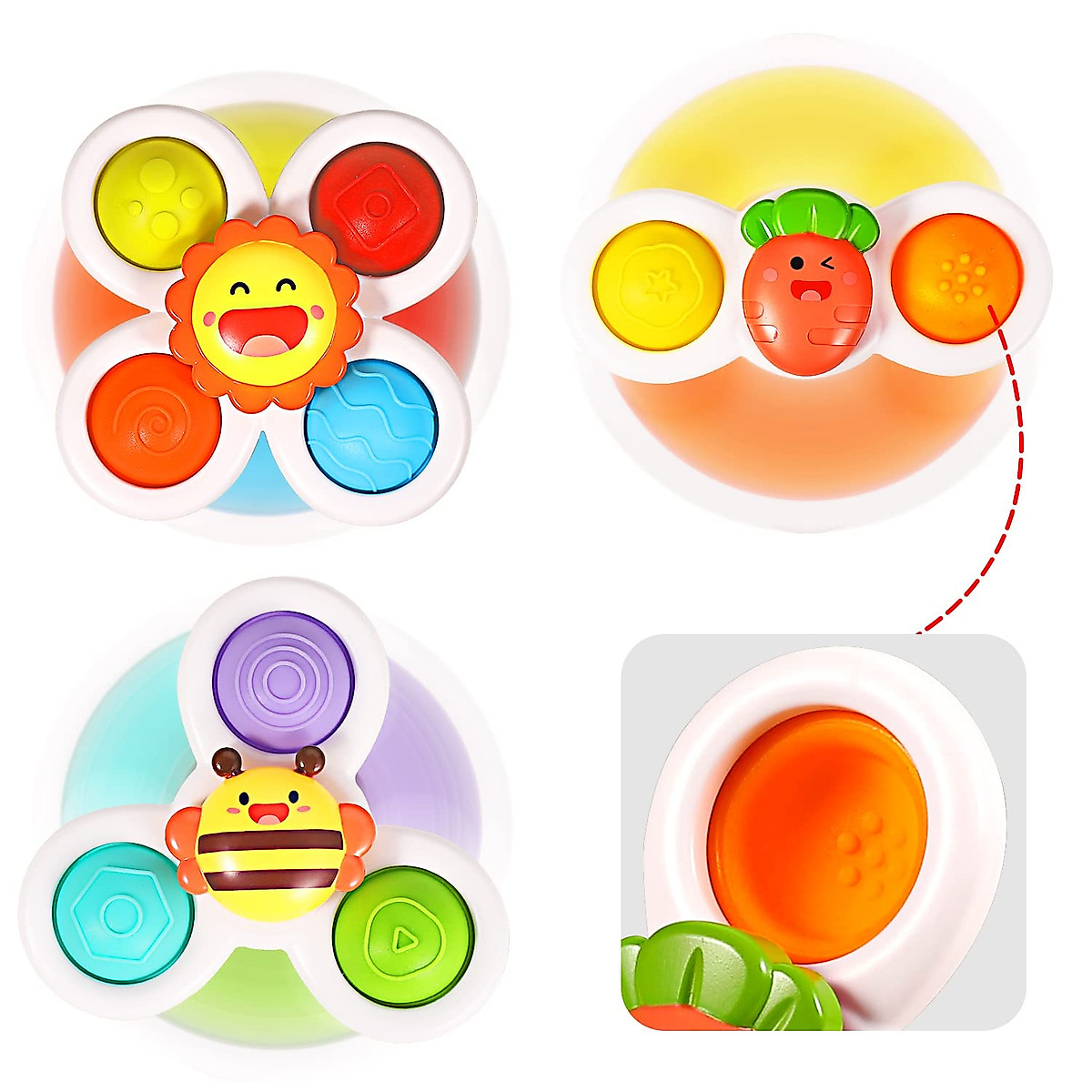 ALASOU 6 PCS Suction Cup Spinner Toys(3 Farm+3 POP) for Infant and Toddlers