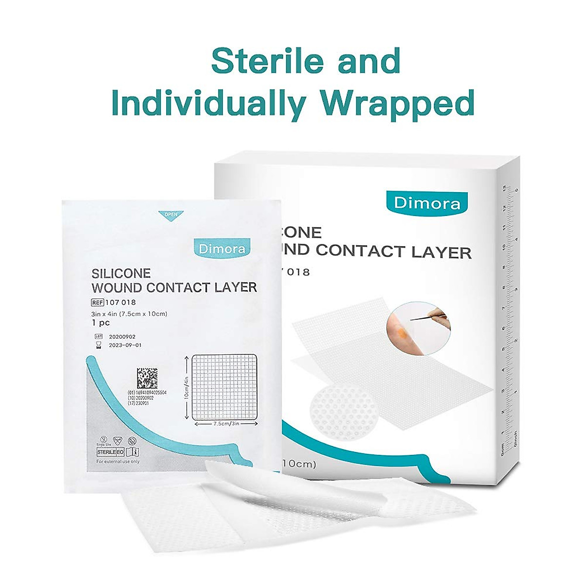 Dimora Silicone Wound Contact Layer, Non-adhering Dressing, Transparent Wound Dressing Pads, 3in x 4in (7.5cm x 10cm), 10 pcs