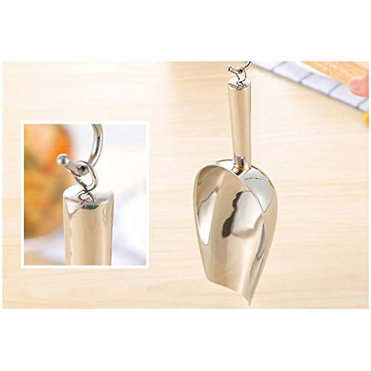 JBscoop Stainless Steel Scoop for ice, 9.6 Inch Metal Food Scoop Kitchen Bar Party Wedding Heavy Duty Dishwasher Safe - 8 Oz