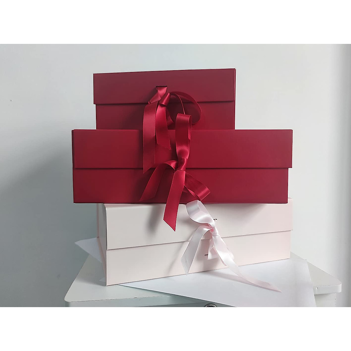 REECAGO Red Gift Box 10.5X7.5X3.4Inch with Magnetic Lid and Silk Ribbon for Christmas Presents Wrapping Gifts Presents Birthdays, Wedding, Holidays, Anniversaries Gift Packaging