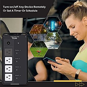 Smart Heavy Duty Outdoor WiFi Plug Waterproof Socket, Electrical Power Extension Cord, Outlet Switch and Timer Works Remotely with Alexa, Google Assistant (4 Sockets)