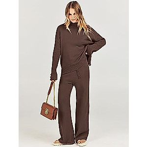 ANRABESS Women's Two Piece Outfits Sweater Sets Long Sleeve Knit Pullover and Wide Leg Pants Lounge Sets 2023 Fall Fashion Clothes Tracksuit Sweatsuit Set B1022shenfei-XL