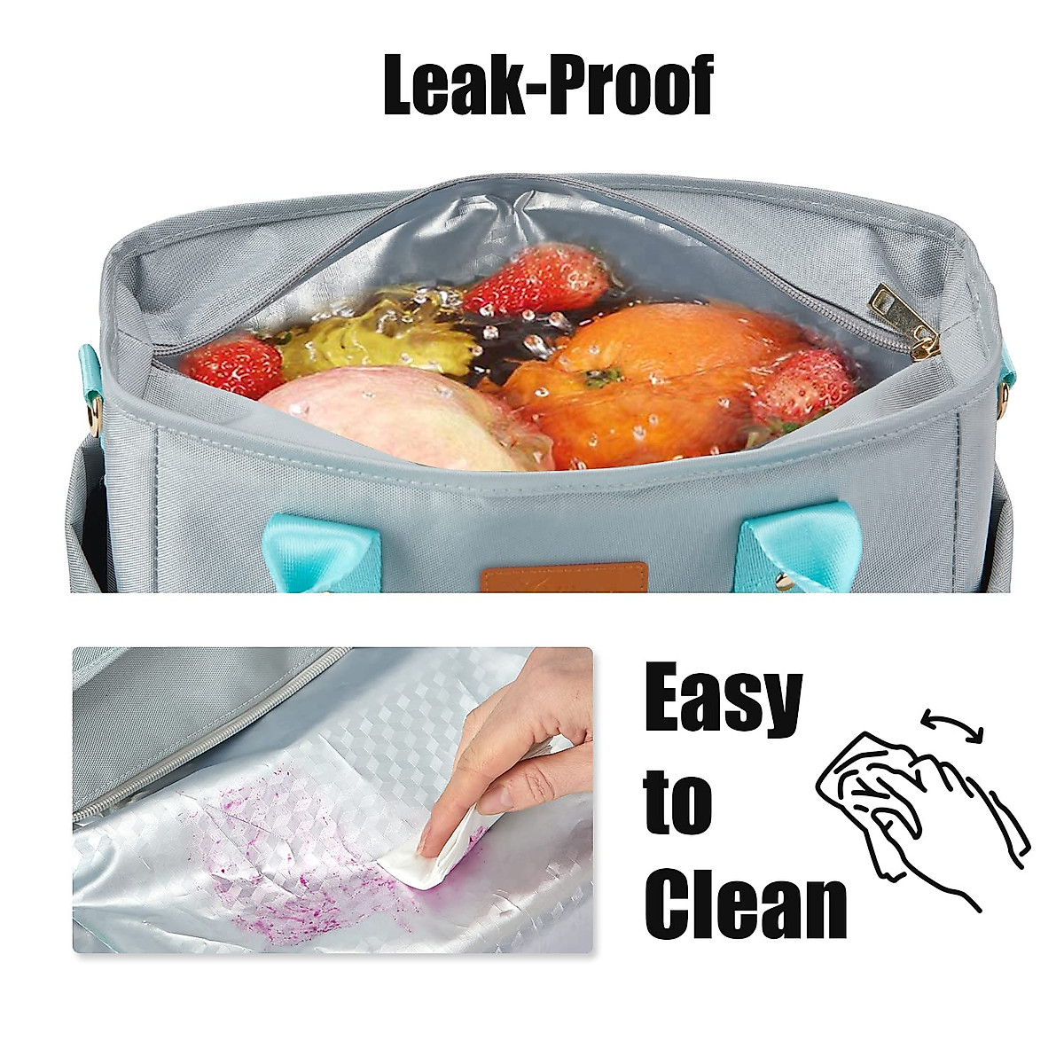 Yitote Cute Lunch Bag with Bottle Holder For Women Insulated with 4 Icepacks, ,Lunch Box with Adjustable Shoulder Strap For Work (Green Gray)