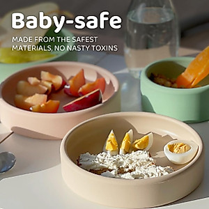 APLAINR Solid Plate, Weighted Baby Toddler Plate, Silicone Plates for Baby, No-Division Kid Plates, Microwave & Dishwasher Safe Silicone Plate for Toddlers, No BPA, Pink Sand