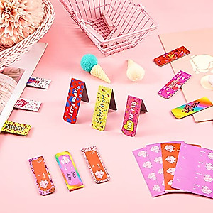 48 Pack Valentine's Day Magnetic Bookmark for Kids Women with 48 Valentine's Stickers Assorted Stationery Rewards Gifts in 12 Different Designs Book Reading Accessories Classroom Party Supplies