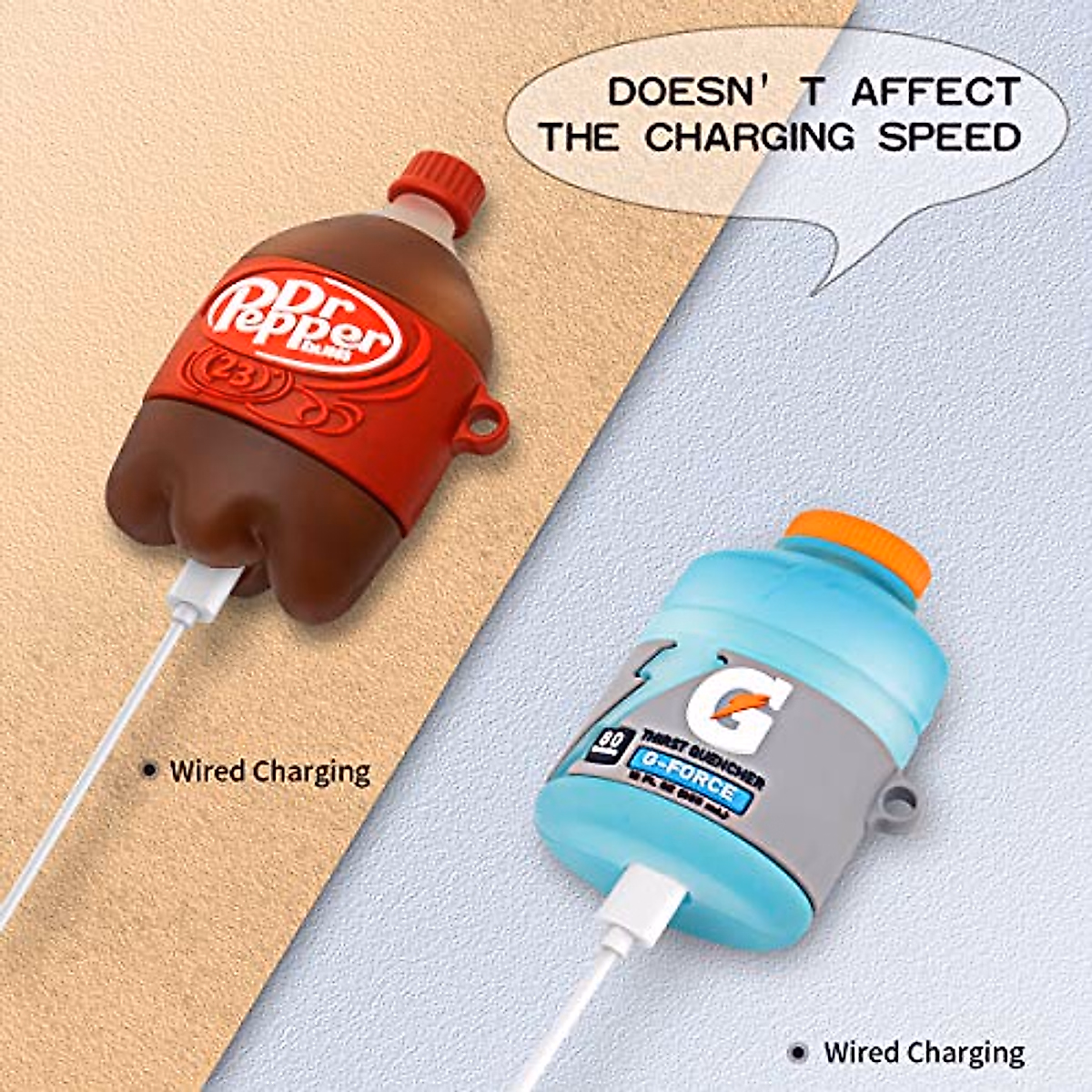 [2Pack] Alquar Silicone Airpods Case for Airpods 2/1 , 3D Cute Funny Fun Cartoon Food Character Kawaii Airpods Cover Case with Keychain for Kids Teens Boys Girls (Sport Water + Red Pepper)