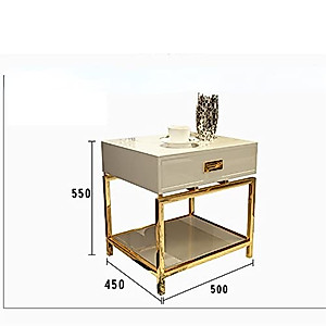 HIGOH Bedside Table Living Room Small Iron Bedside Table Stainless Steel Bedside Table Bedside Table Corner Cabinet Home