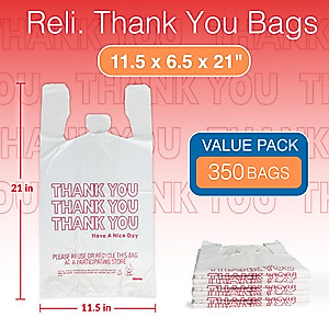 Reli. Thank You Plastic Bags (350 Count) (11.5" x 6.5" x 21") (White) - Grocery, Shopping Bag, Restaurants, Convenience Store