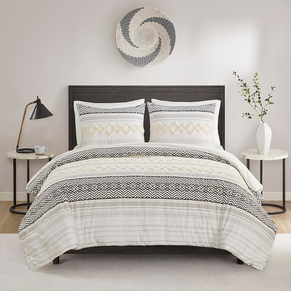 Hyde Lane 100% Cotton Ivory Boho Bedding Set King Size, Included Duvet Cover、Fitted Sheet、Flat Sheet 、Shams