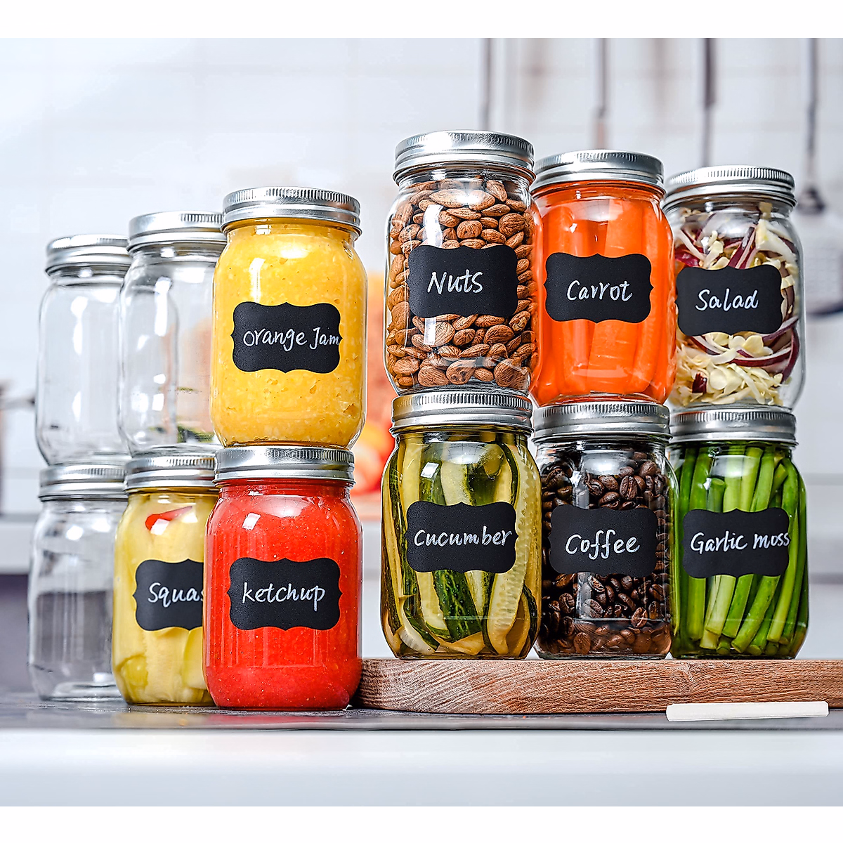 16oz Glass Mason Jars with lids Set of 12- wide mouth - Airtight Band + Marker & Labels - Canning Jars with Lids, Ideal for candle jars, Spice Jars, Wedding Favors, Meal Prep, Jelly Jar, Jam, Honey,