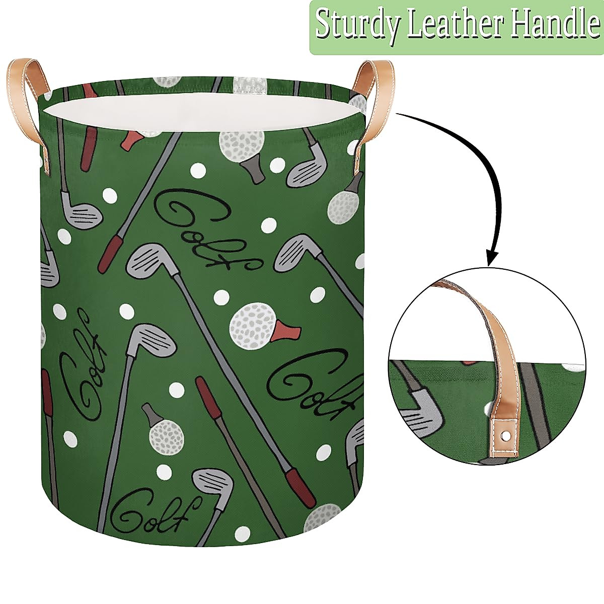 Large Laundry Basket Collapsible Laundry Hamper Cartoon Green Golf Ball Sport Laundry Bag with Handles Tall Clothes Hamper Toys Storage Basket Bin for Nursery College Dorm (70L)