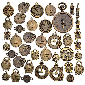 100g(about 40pcs) Alloy Clock Face Charm Pendant Steam Punk Gears Wheel Pendants Beads Craft Supplies for Jewelry Making, Antique Bronze
