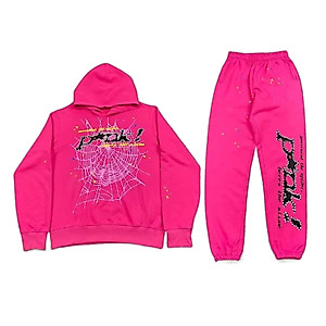 KOSUSANILL Unisex Spider 555 Web Graphic Hoodie Gothic Cotton Pullover Sweatshirt for Men Women Y2K Designer Oversized Outfits (Rose, S)