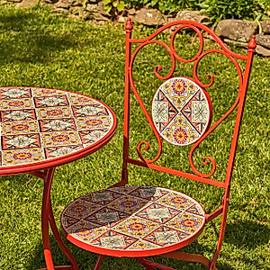 Zaer Ltd. Mosaic Tile Furniture (Bistro Set (1 Table, 2 Chairs), Tokyo Red)